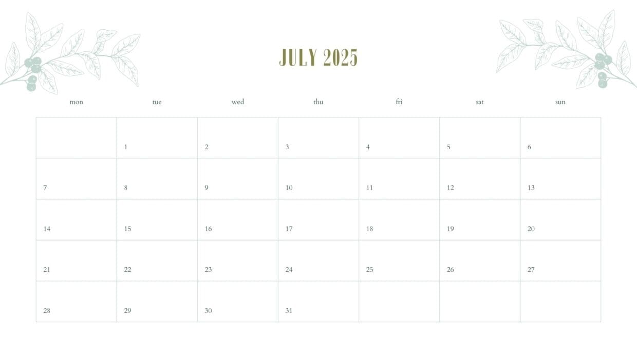 Calendar 2025 July Wallpaper HD for PC - PixelsTalk