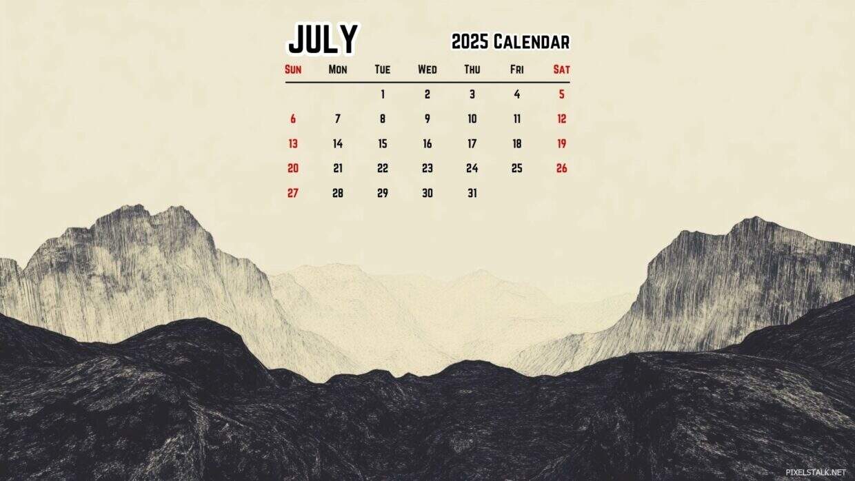 Calendar 2025 July Wallpaper HD for PC - PixelsTalk