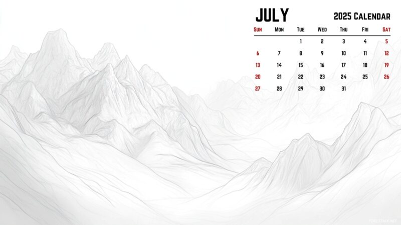 Calendar 2025 July Wallpaper HD for PC - PixelsTalk