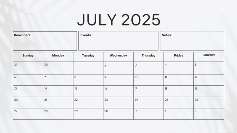 July 2025 Calendar Desktop Wallpaper HD - PixelsTalk