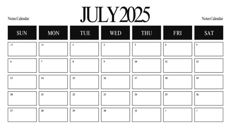 July 2025 Calendar Desktop Wallpaper HD - PixelsTalk