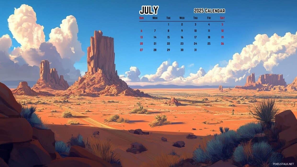 July 2025 Calendar Desktop Backgrounds - PixelsTalk