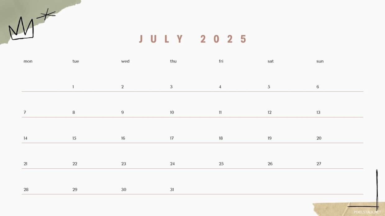 July 2025 Calendar Desktop Backgrounds - PixelsTalk
