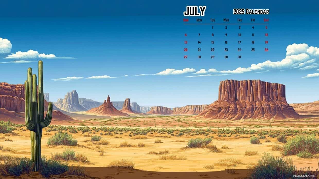 July 2025 Calendar Desktop Wallpaper HD - PixelsTalk