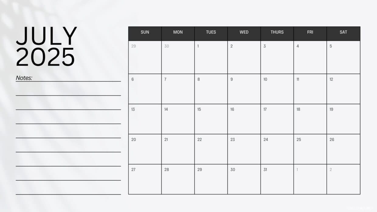 July 2025 Calendar Desktop Wallpaper HD - PixelsTalk