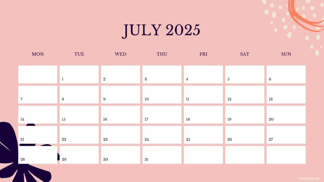 July 2025 Calendar Desktop Wallpaper HD - PixelsTalk