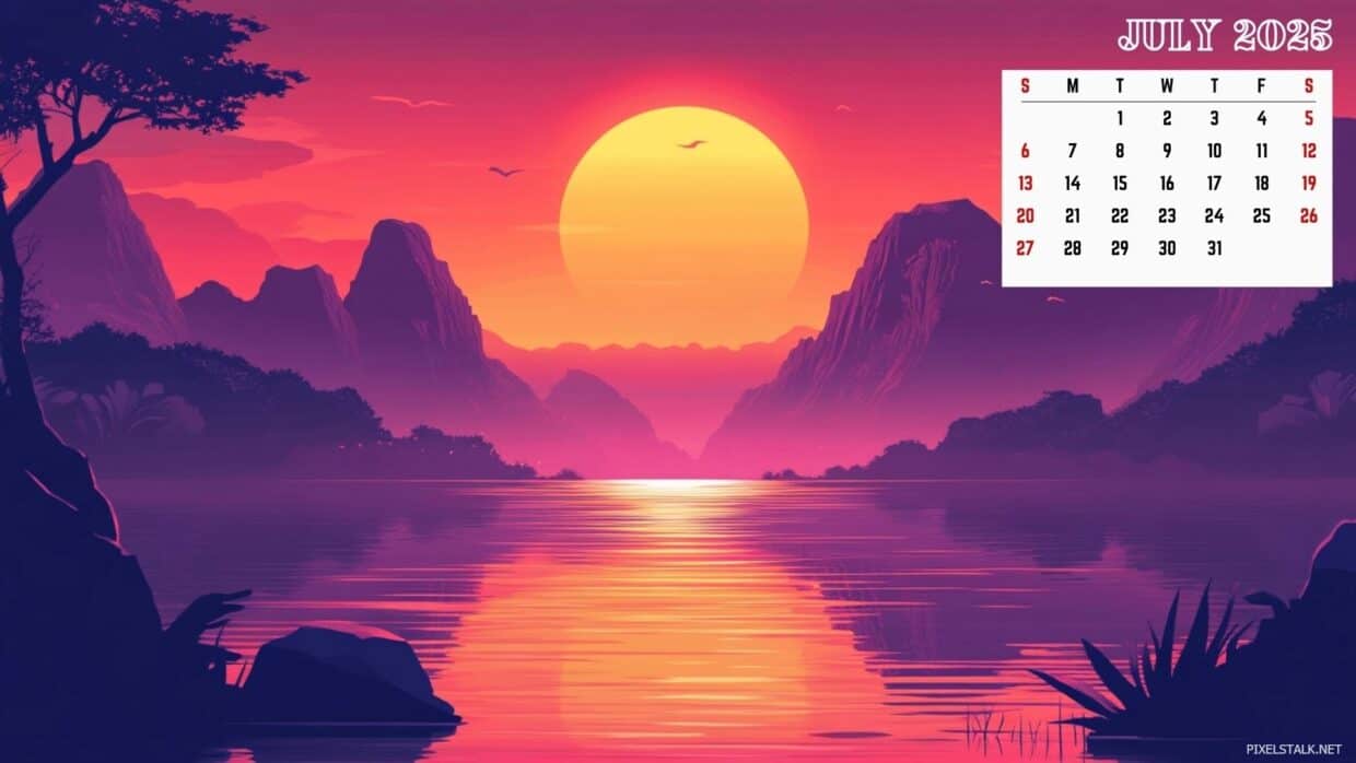 July 2025 Calendar Desktop Wallpaper HD - PixelsTalk