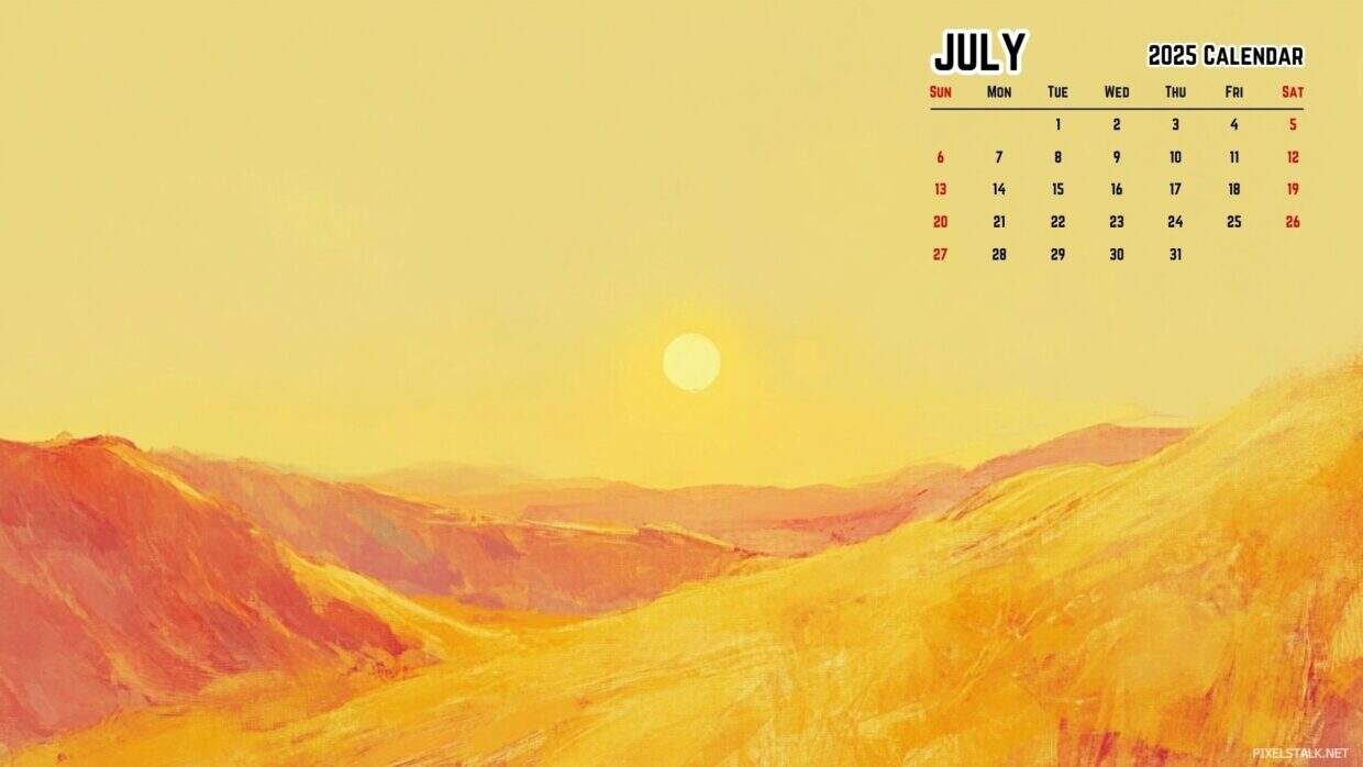 Calendar 2025 July Wallpaper HD for PC - PixelsTalk