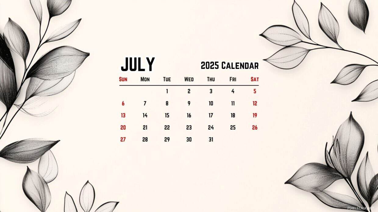 Calendar 2025 July Wallpaper HD for PC - PixelsTalk