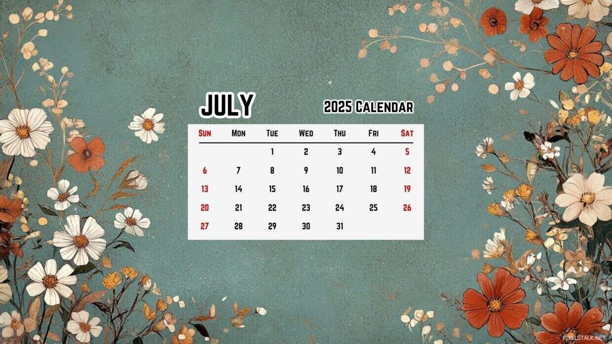 Calendar 2025 July Wallpaper HD for PC - PixelsTalk
