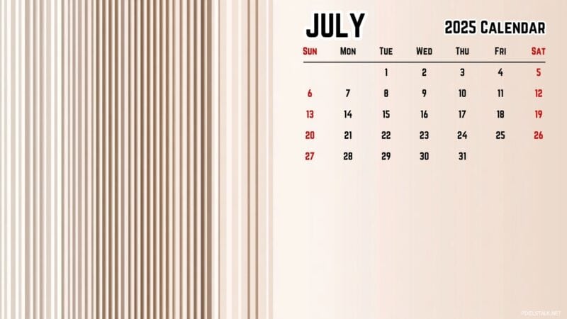July 2025 Calendar Desktop Wallpaper HD - PixelsTalk