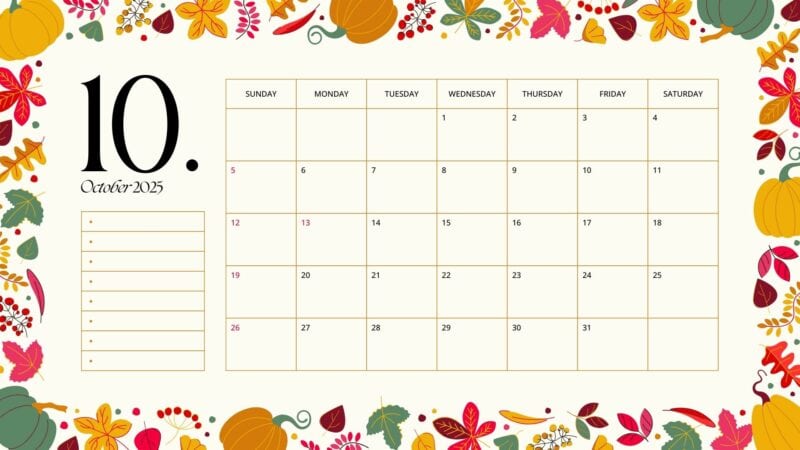 October 2025 Calendar Desktop Wallpapers - PixelsTalk