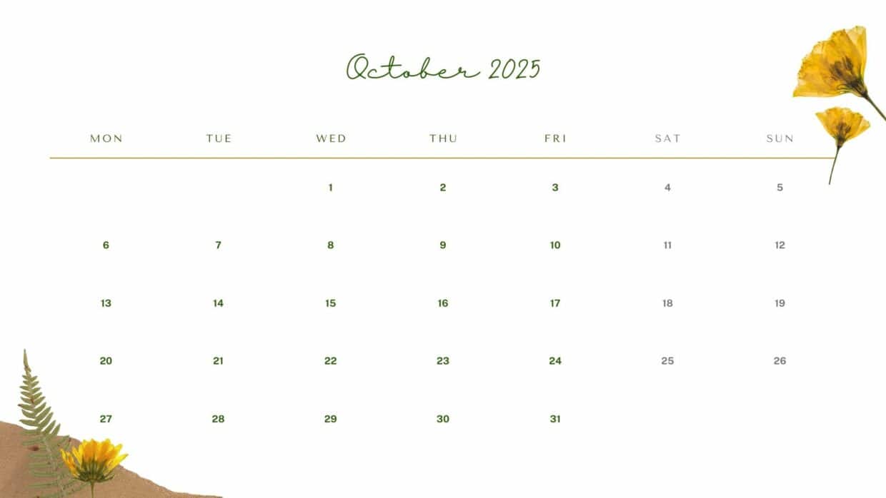 October 2025 Calendar Desktop Wallpapers - PixelsTalk