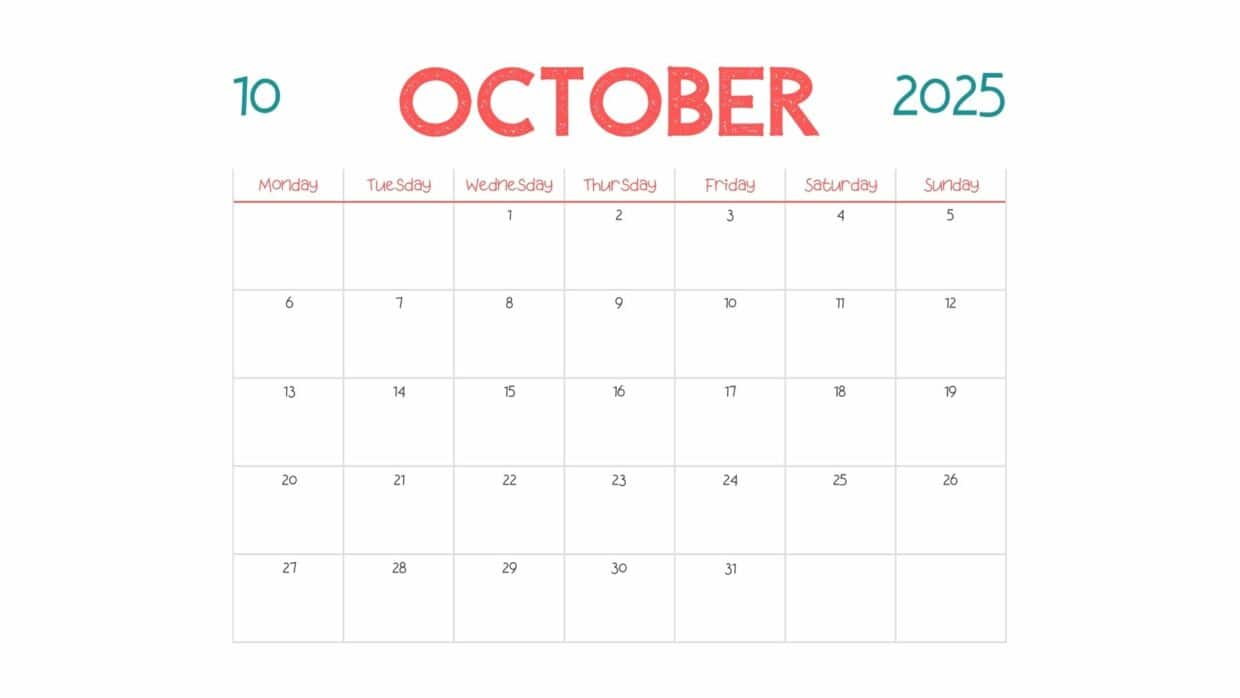 October 2025 Calendar Desktop Wallpapers - PixelsTalk