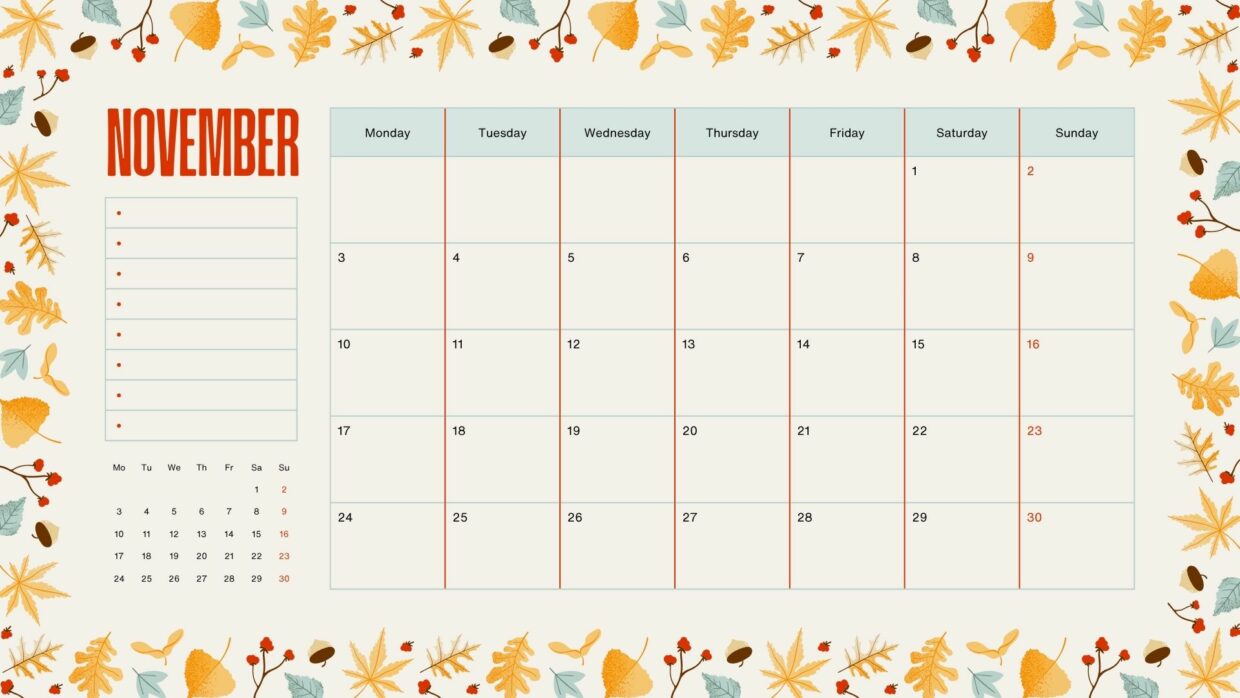 November 2025 Calendar Desktop Wallpapers Collection - PixelsTalk
