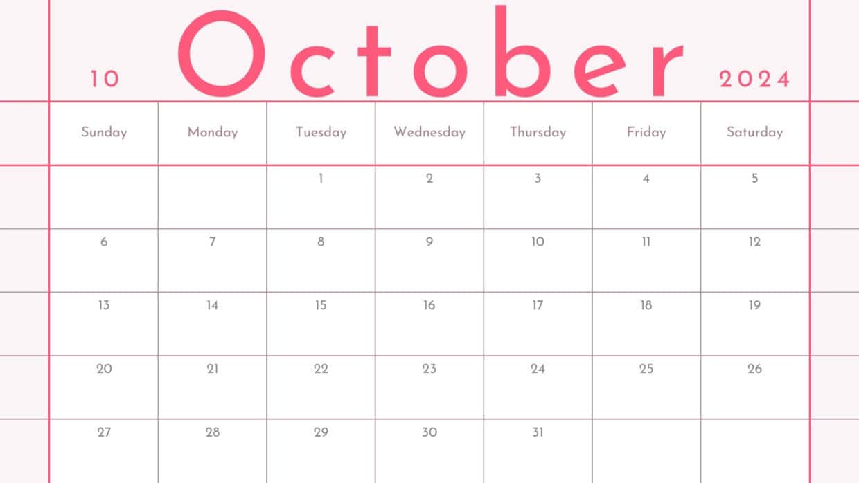 October 2024 Calendar Wallpaper HD - PixelsTalk