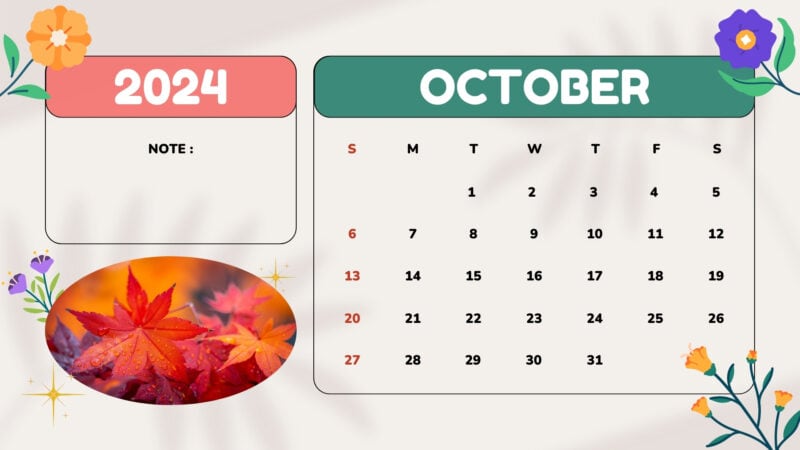 October 2024 Calendar Wallpaper HD - PixelsTalk