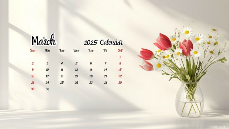 March 2025 Calendar Desktop Wallpapers - PixelsTalk