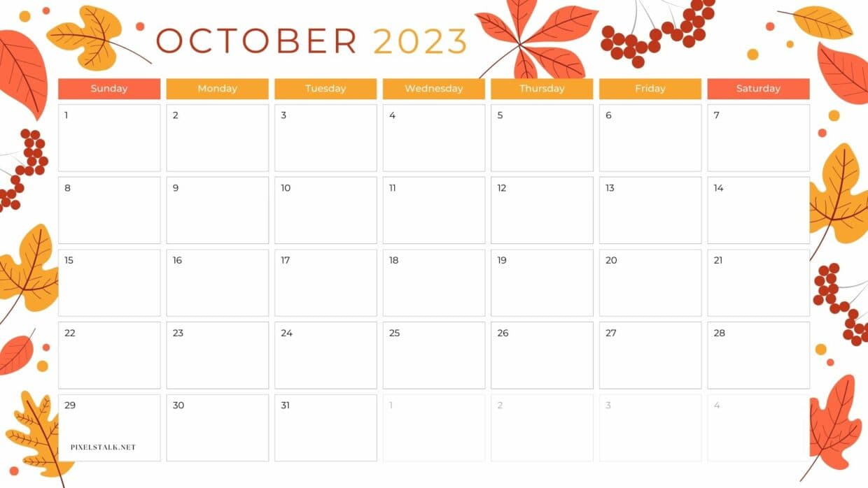 October 2023 Calendar Desktop Wallpapers - PixelsTalk