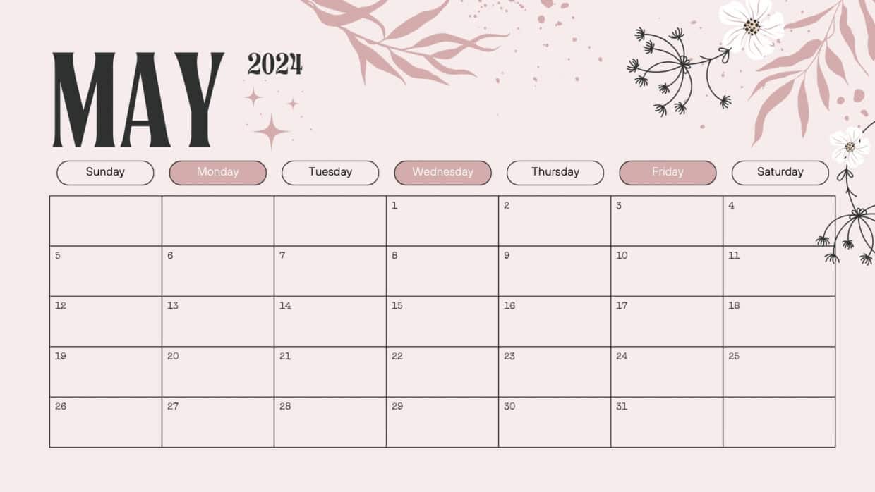 May 2024 Calendar Desktop Wallpapers - PixelsTalk