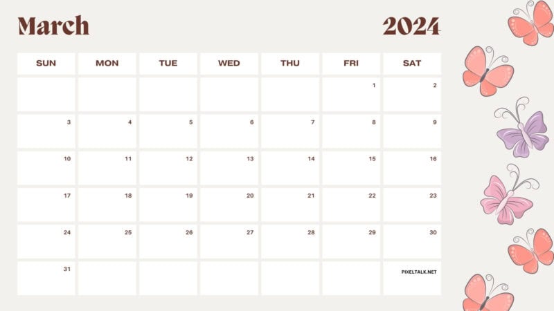 March 2024 Calendar Background for Desktop - PixelsTalk