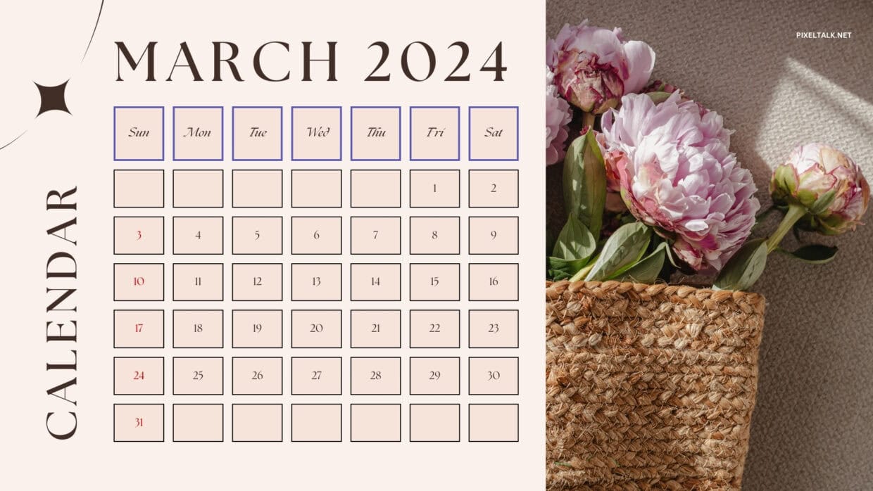 March 2024 Calendar Background for Desktop - PixelsTalk