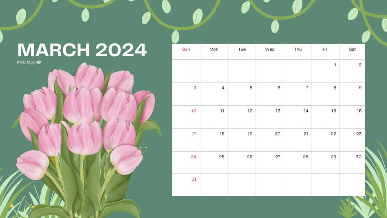 March 2024 Calendar Background for Desktop - PixelsTalk