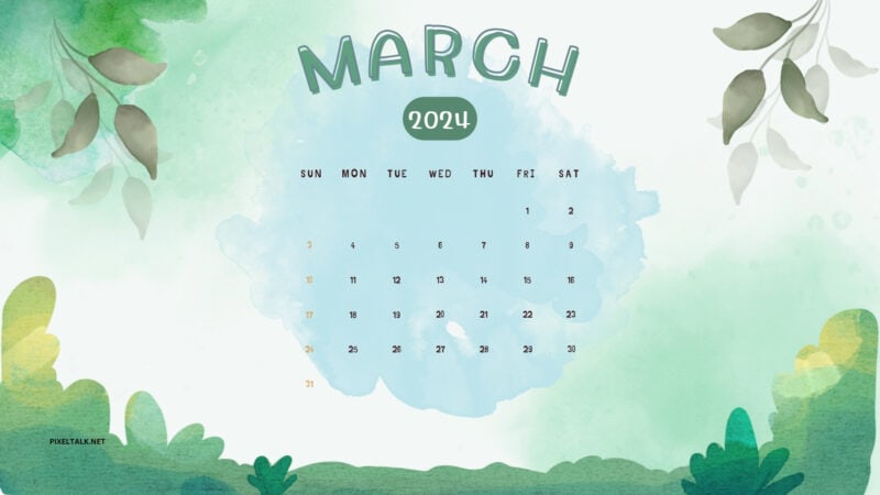 March 2024 Calendar Background for Desktop - PixelsTalk
