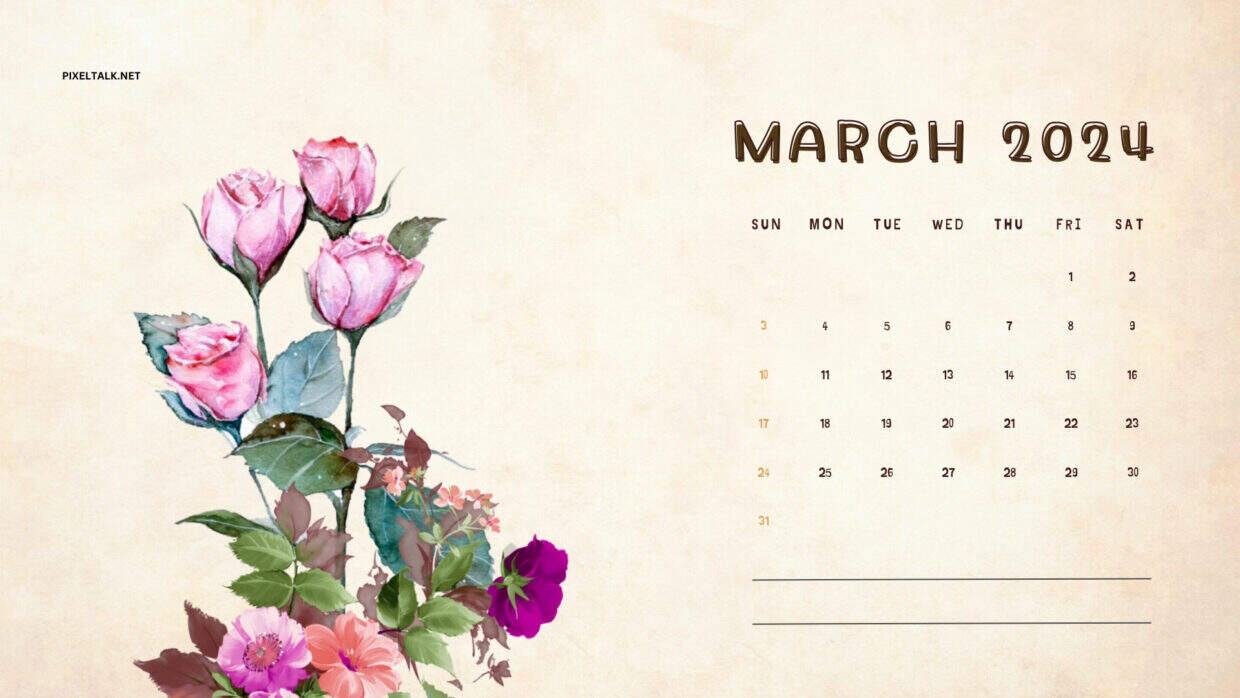 March 2024 Calendar Desktop Wallpapers - PixelsTalk