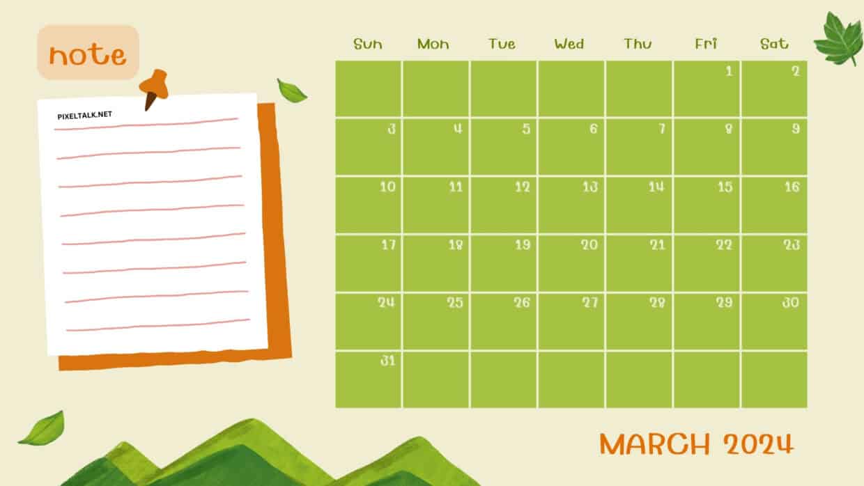 March 2024 Calendar Background for Desktop - PixelsTalk