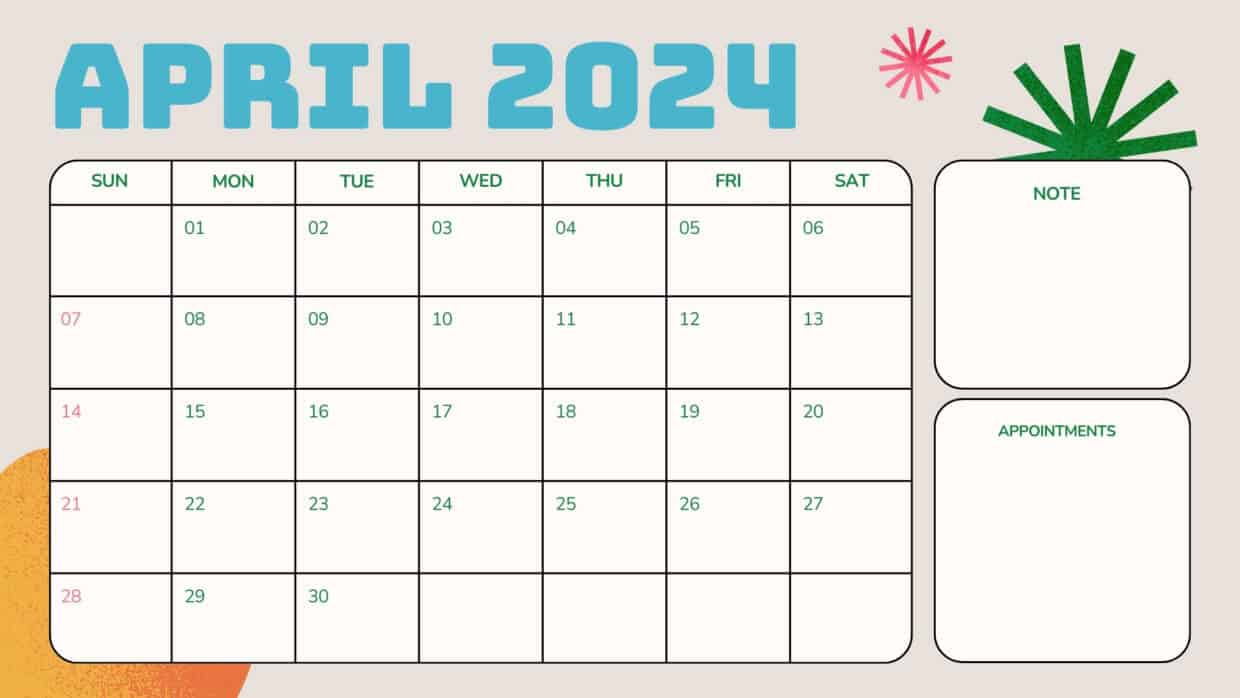 April 2024 Calendar Desktop Wallpapers - PixelsTalk