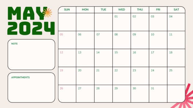 May 2024 Calendar Desktop Wallpapers - PixelsTalk