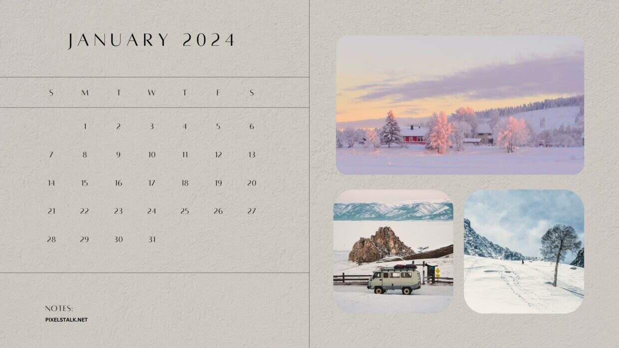 January 2024 Calendar Background for Desktop - PixelsTalk