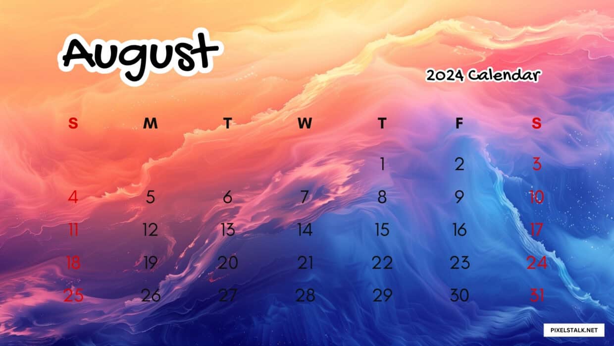 August 2024 Calendar Desktop Background - PixelsTalk