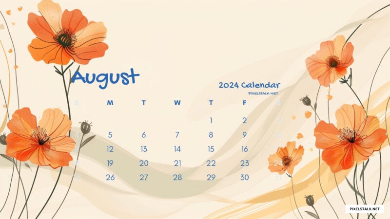 August 2024 Calendar Desktop Background - PixelsTalk