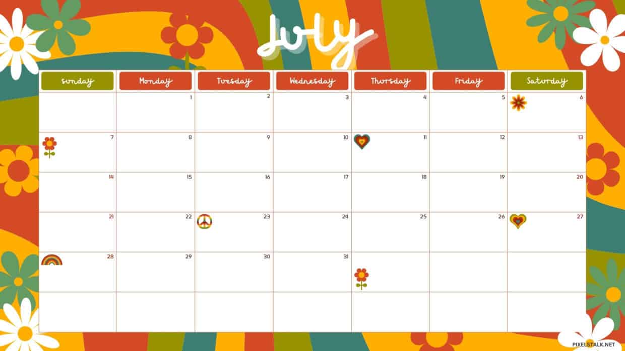 July 2024 Calendar Desktop Wallpapers HD - PixelsTalk