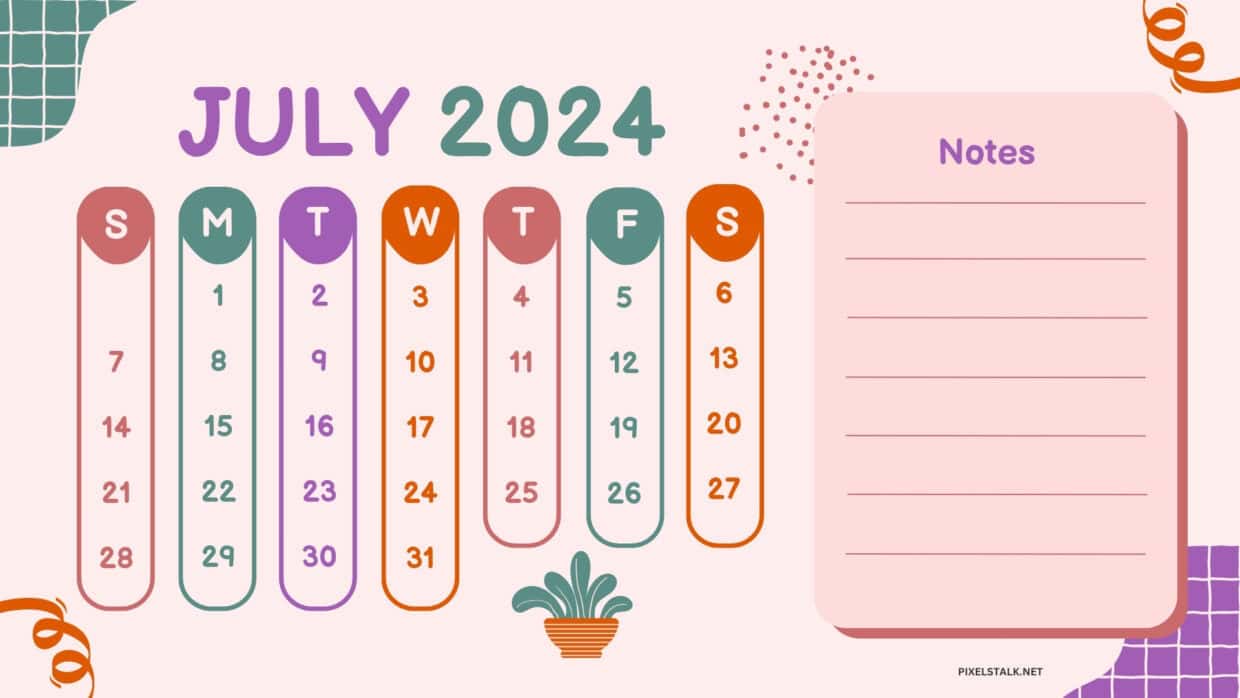 July 2024 Backgrounds Calendar - PixelsTalk