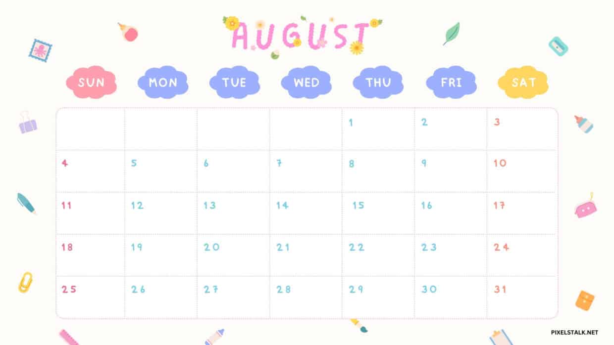 August 2024 Calendar Desktop Background - PixelsTalk