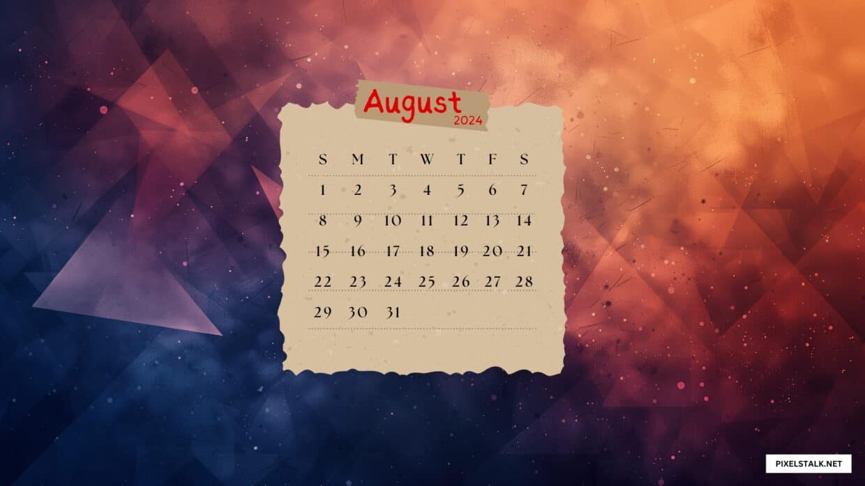 August 2024 Calendar Desktop Background - PixelsTalk