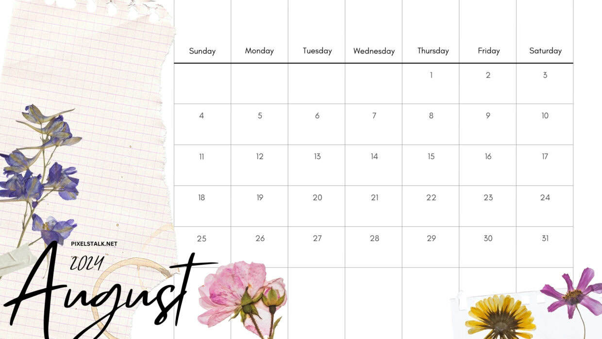 August 2024 Calendar Desktop Background - PixelsTalk